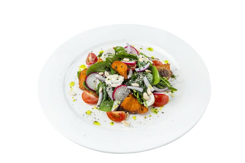 Salad with Fresh Vegetables in a White Plate. Appetizing Spring Dish ...