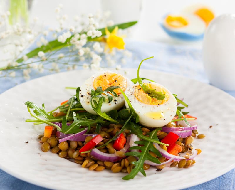 Salad with lentil and eggs stock photo. Image of easter - 37179770