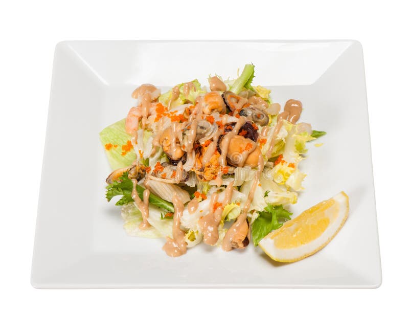 Salad with Lettuce, Seafood, Sause Stock Photo - Image of restaurant ...