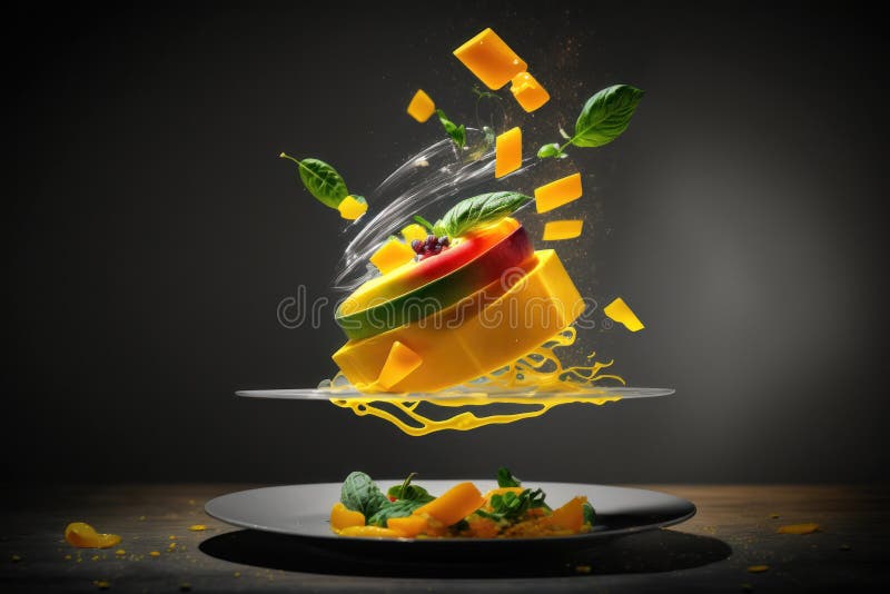 Salad with Levitating Mango. Digital Art. AI Generation Stock ...