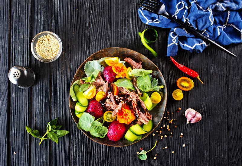 Salad with Meat and Dragon Fruit