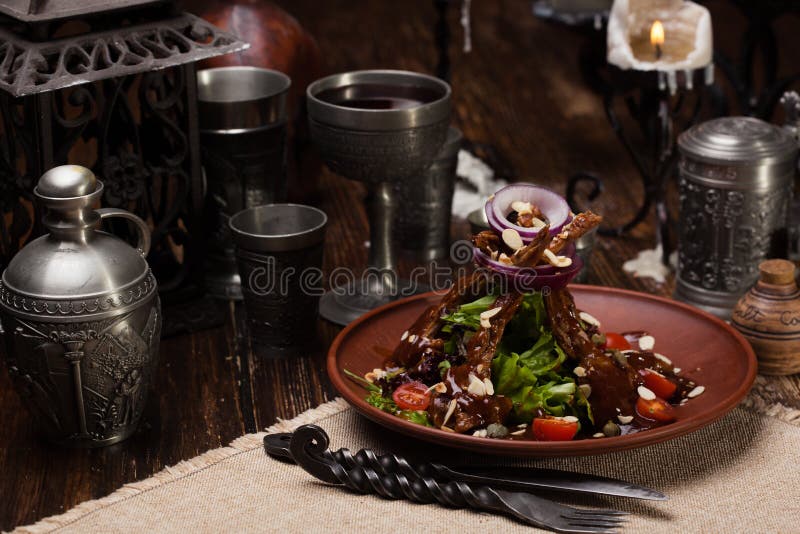 Salad with Meat, Lettuce, and Onion Stock Photo - Image of cuisine ...