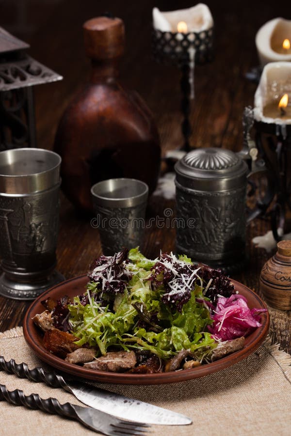 Salad with Meat, Lettuce, and Onion Stock Image - Image of meal ...