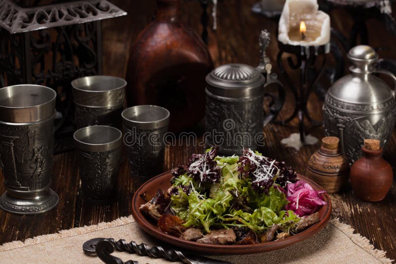 Salad with Meat, Lettuce, and Onion Stock Photo - Image of diet ...