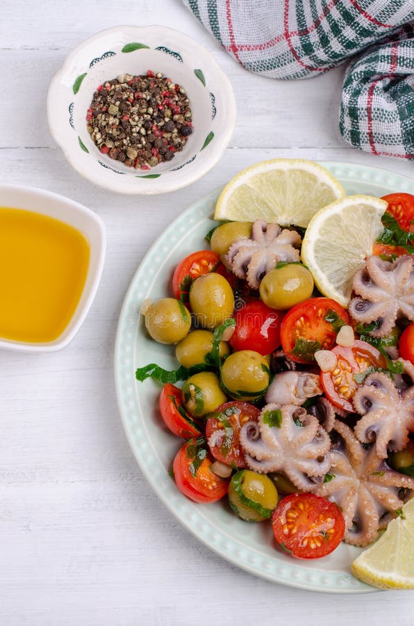 Salad with octopus stock image. Image of mediterranean - 149998305