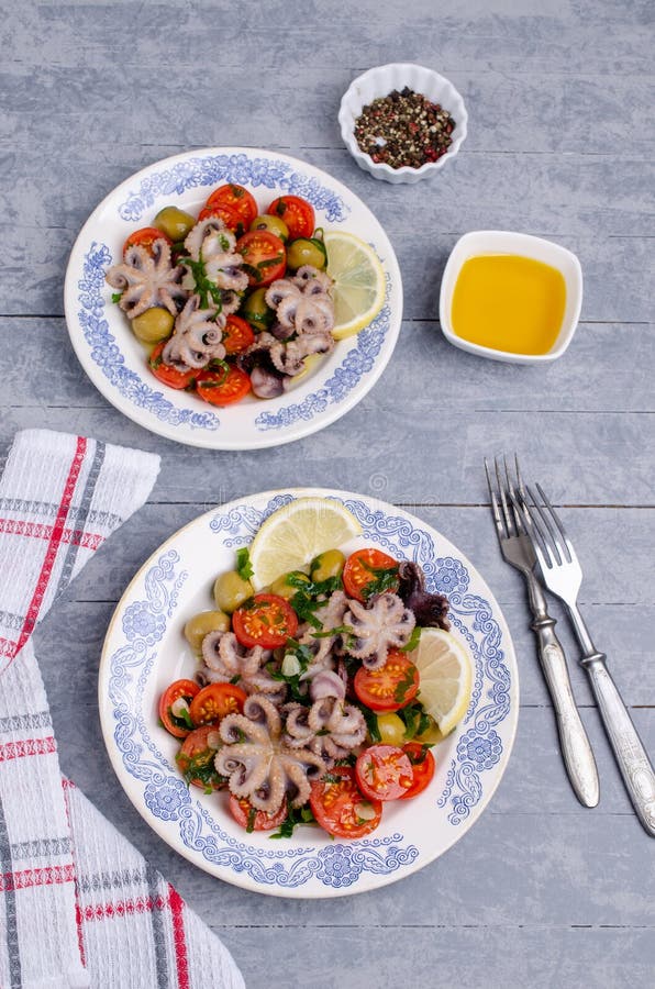 Salad with octopus stock photo. Image of dish, garlic - 150384826