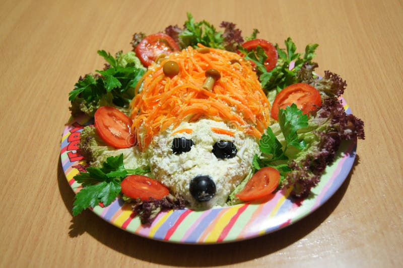 Salad Prepared in the Form of a Hedgehog Stock Image - Image of greens ...