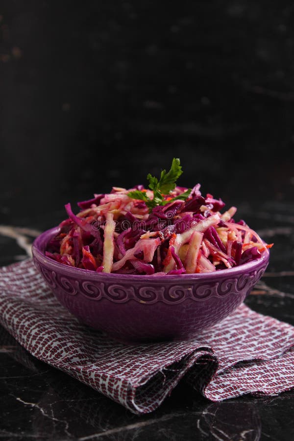 Salad of Red Cabbage with Apple Stock Image - Image of plate, vegan ...