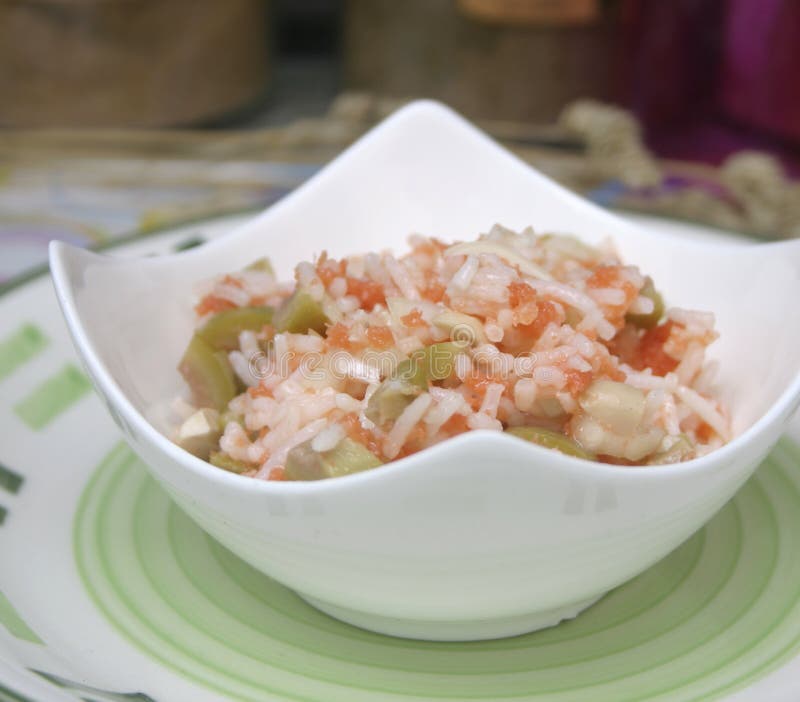 Salad of rice and fish stock image. Image of salmon, rice - 99755339