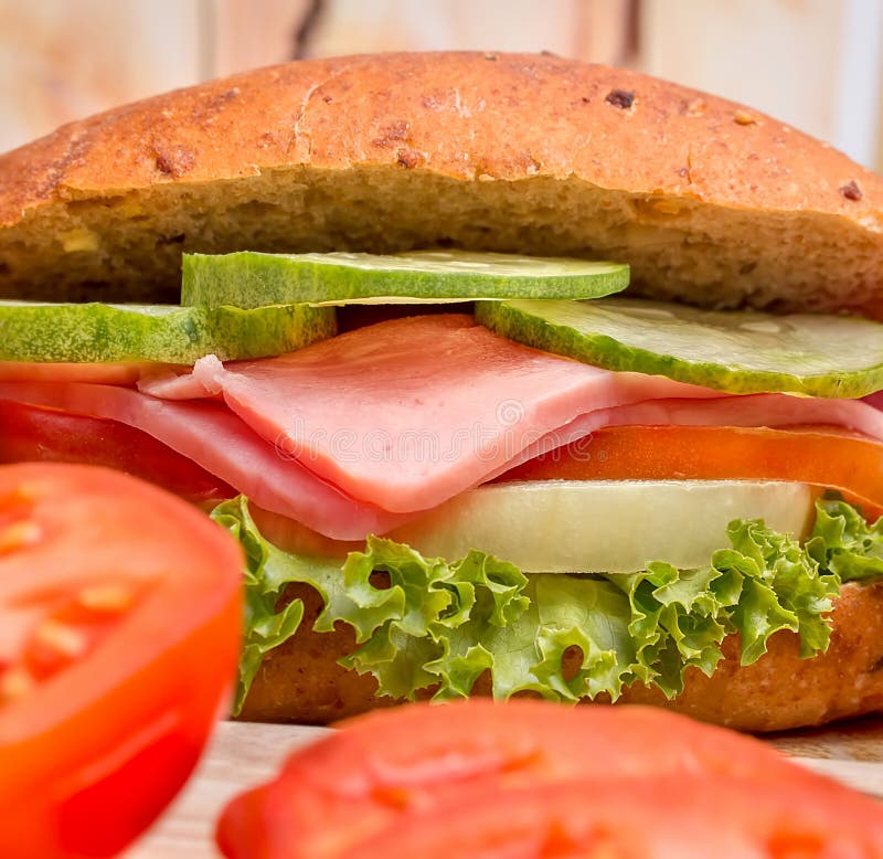 Ham & Cheese Salad Roll stock image. Image of baked, isolated - 9878091