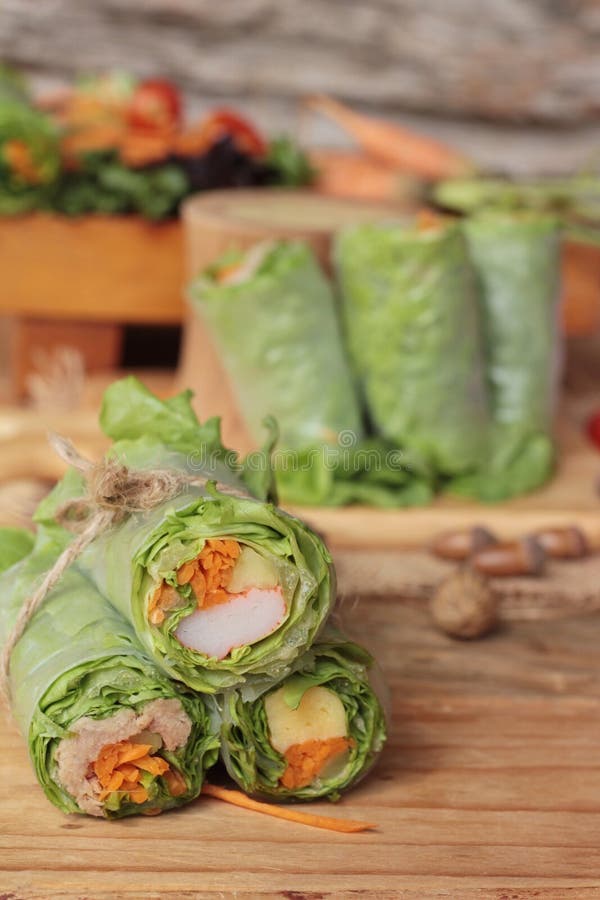 Salad Roll Vegetables with Salad Dressing Delicious. Stock Image ...