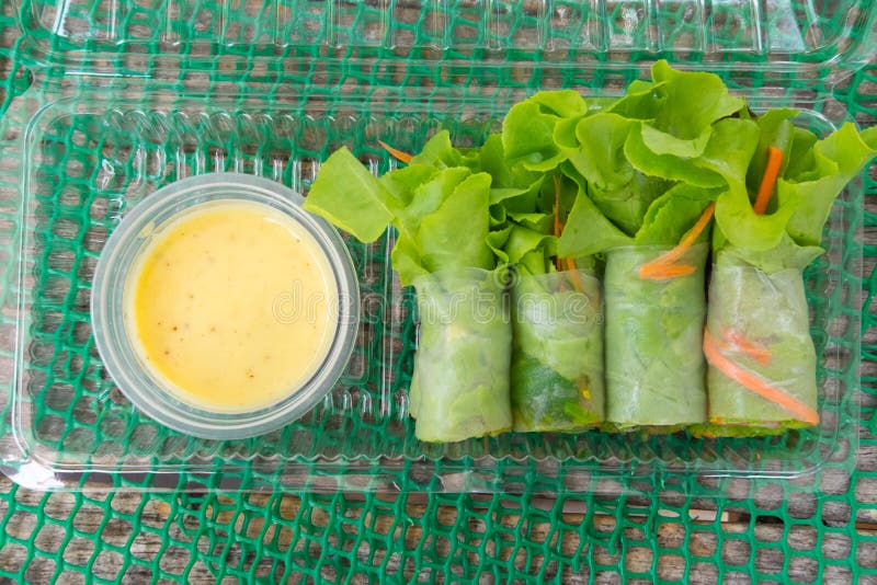 Salad Roll Vegetables with Salad Dressing Stock Image - Image of roll ...