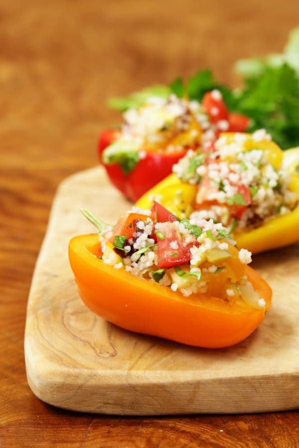 Salad Snack Bell Peppers Stuffed Couscous with Vegetables Stock Image ...