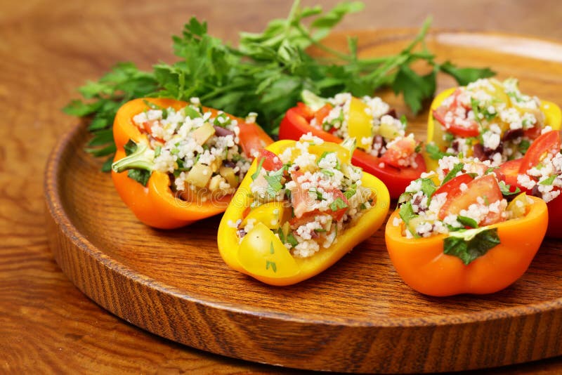 Salad Snack Bell Peppers Stuffed Couscous with Vegetables Stock Image ...