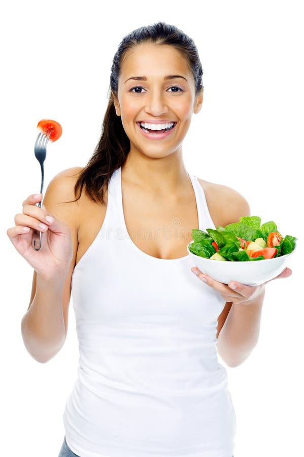 Woman Eating Salad stock image. Image of food, cheerful - 23435167