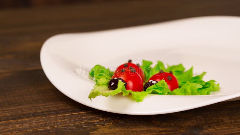 Salad with Tomatoes Decorated in the Form of Ladybugs with Mashed ...