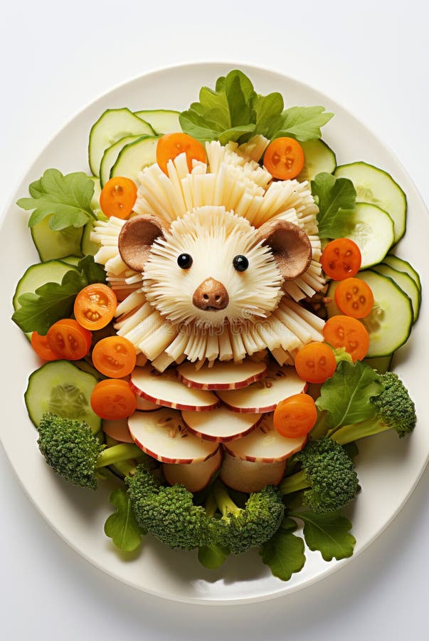 Salad from Vegetables and Mushrooms with Cute Hedgehog Stock ...