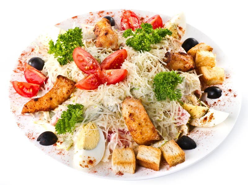 Salad in the White Plate on the Kitchen Table Stock Photo - Image of ...