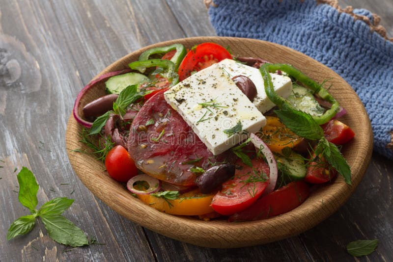 Salada Grega Caseiro Dos Tomates, Dos Pepinos, Das Pimentas Doces, Do ...