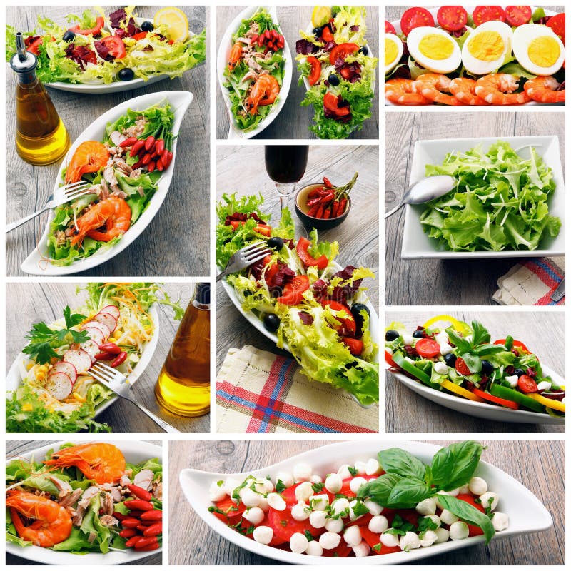 Salade Collage on Wooden Table Stock Photo - Image of basil, delicious ...