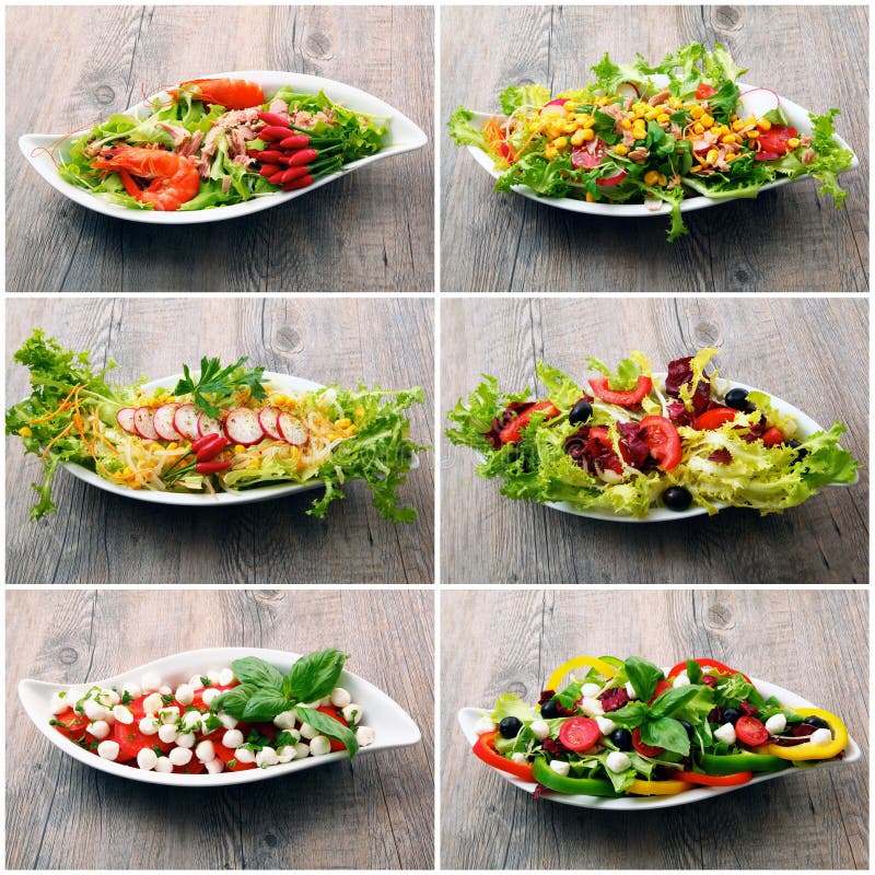 Salade Collage on Wooden Table Stock Photo - Image of shrimp, dietary ...