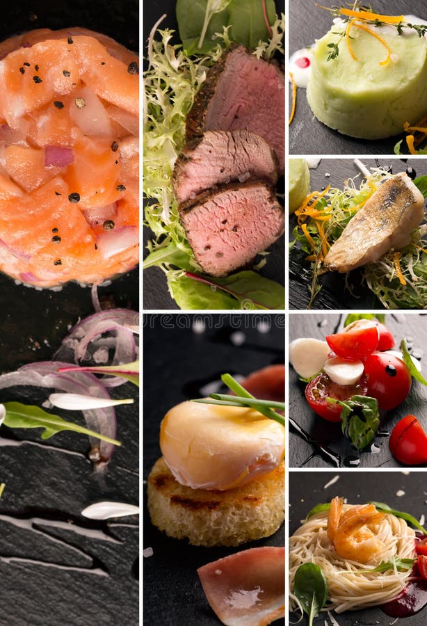 Salads and main courses stock photo. Image of beef, croutons - 61549174