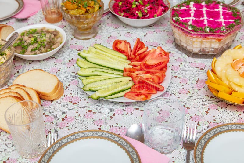 Salads and Side Dishes in Plates on the Table Stock Photo - Image of ...