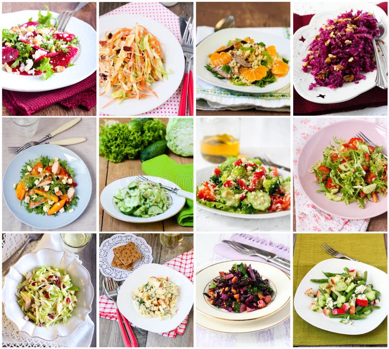 Healthy salads collage stock photo. Image of dinner, dieting - 7629664