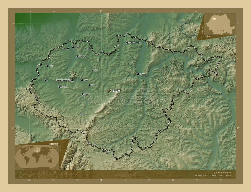 Salaj, Romania. Physical. Labelled Points of Cities Stock Illustration ...