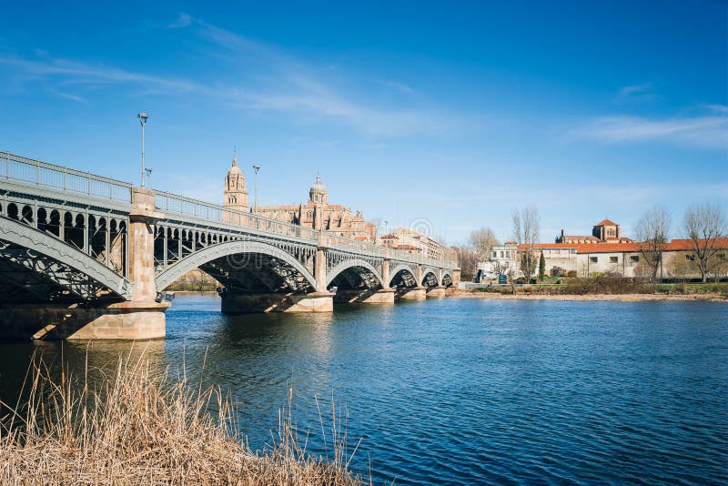 Salamanca with Tormes River and Cathedral. Castile and Leon, Spa Stock ...