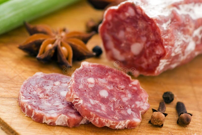 Salami stock photo. Image of snack, dinner, brown, mediterranean - 11281046