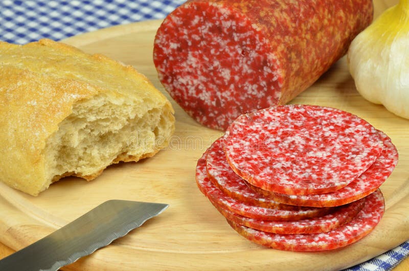 Salami stock image. Image of napkin, macro, board, checkered - 45942671