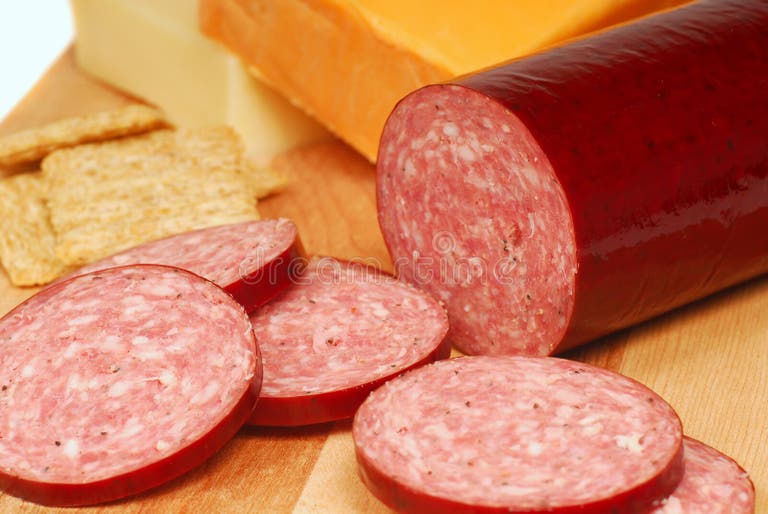 Salami with Cheese and Crackers Stock Image - Image of food, cured ...