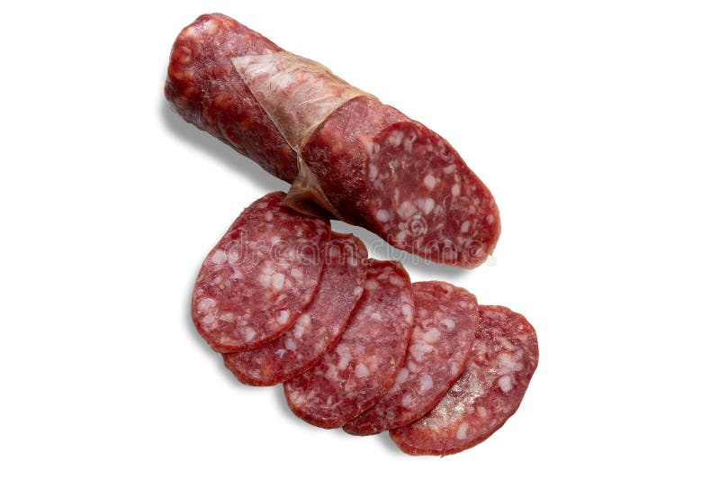 Salami Cut with Slices Isolated on White Stock Image - Image of ...