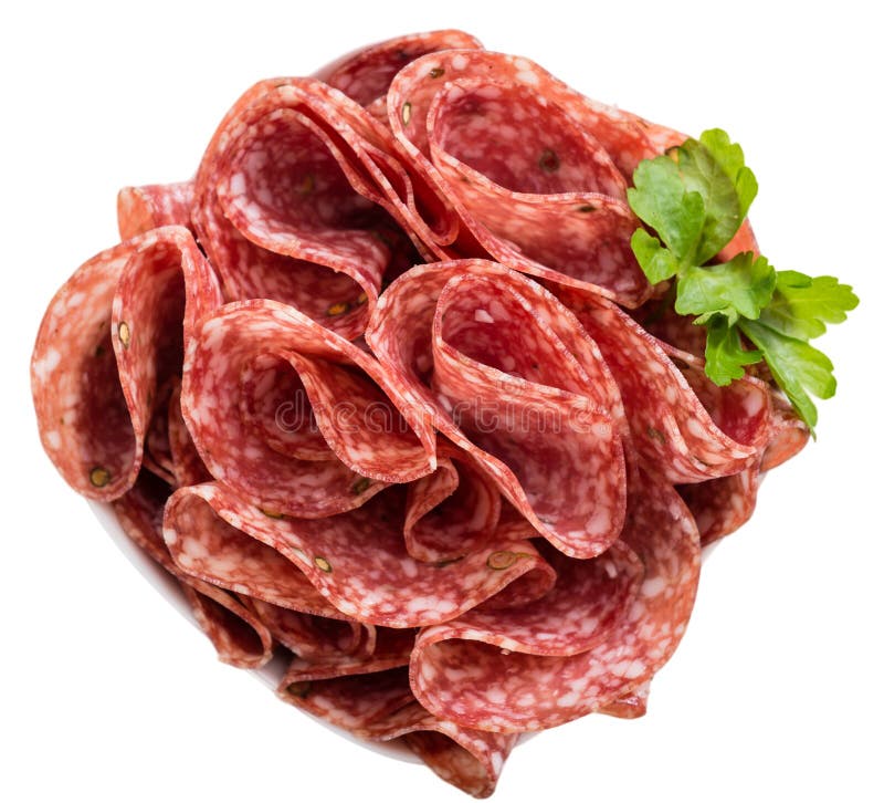 Salami isolated on white stock image. Image of cuisine - 67130223