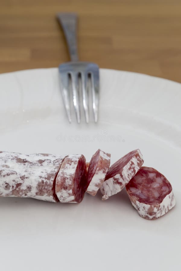 Salami party and fork stock photo. Image of salami, pepperoni - 51666782