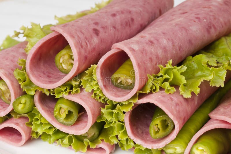 Salami rolled stock image. Image of greens, breakfast - 33454067