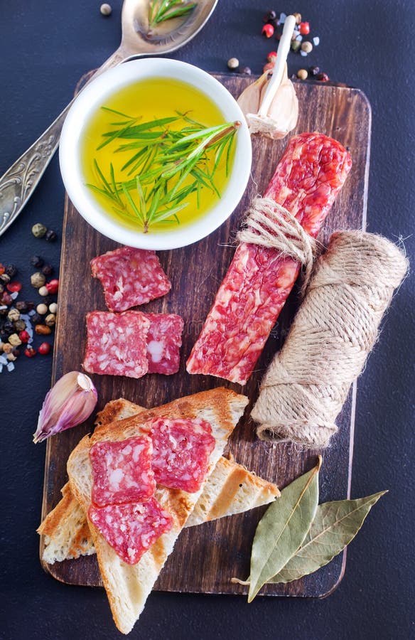 Salamy stock image. Image of appapound, appetizer, board - 49718807
