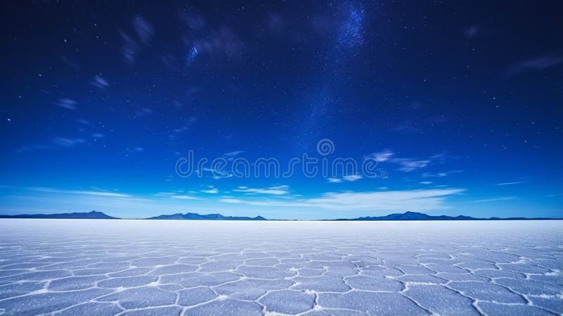 Salar De Uyuni Salt Flat during the Starry Night. Beautiful Mirror ...