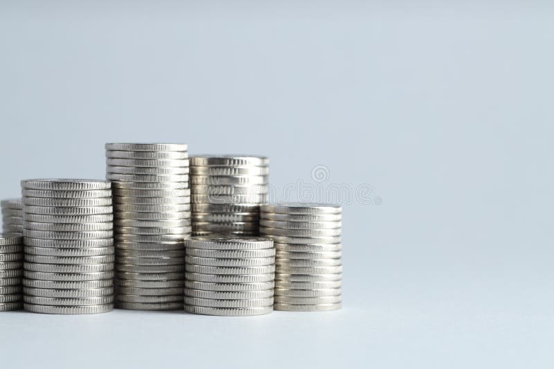 Salary Concept. Stacked Coins on Light Grey Background Stock Photo ...