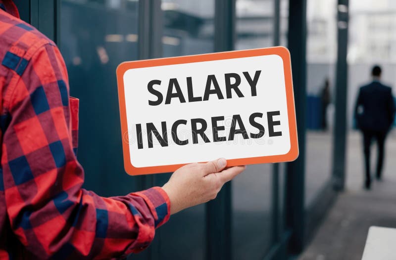 SALARY INCREASE Words Inscription on a Sign in the Hands of a Worker ...