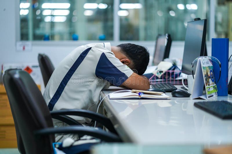 Salary Man is Sleeping on the Desk after Working Hard. Officer is NAP ...