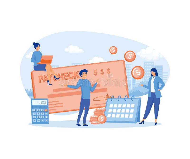 Salary and Payroll Concept. Vector of Employees, Calendar with Payday ...