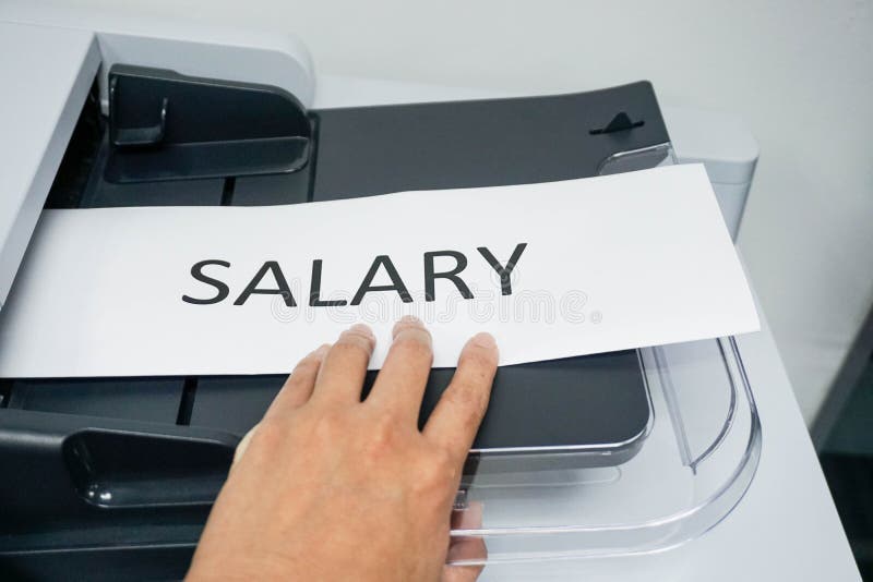 Salary on the printer stock image. Image of isolated - 77639237