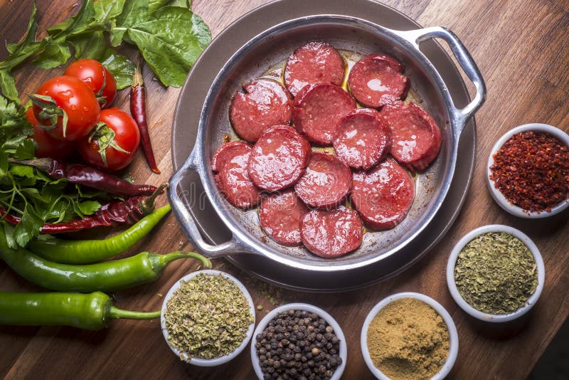 Salchicha De Fried Turkish Style Fermented Spicy Imagen de archivo ...