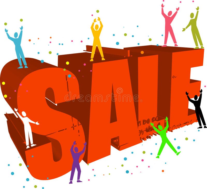 Sale Logo with People Celebrating Stock Vector - Illustration of drawn ...