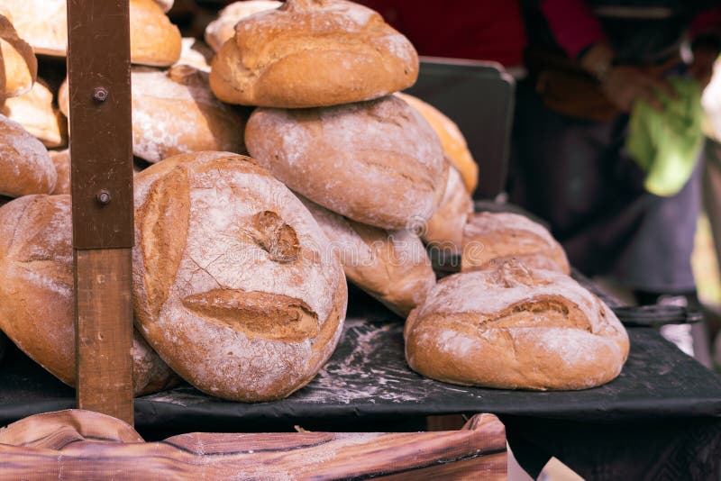Sale of Artisan Bread in a Traditional Market Stock Photo - Image of ...