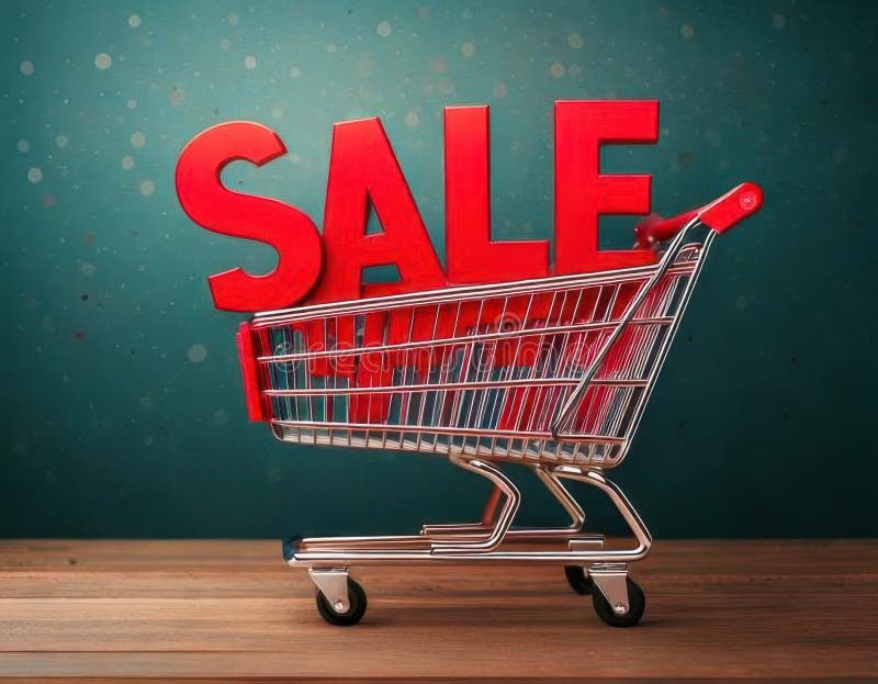 SALE Bold Red Letters Above an Empty Shopping Cart Stock Illustration ...
