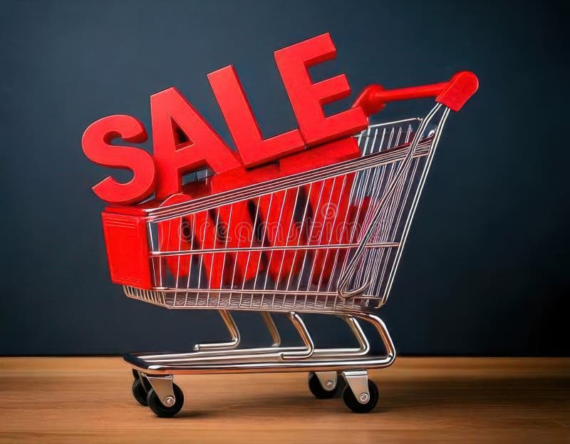SALE Bold Red Letters Above an Empty Shopping Cart Stock Illustration ...