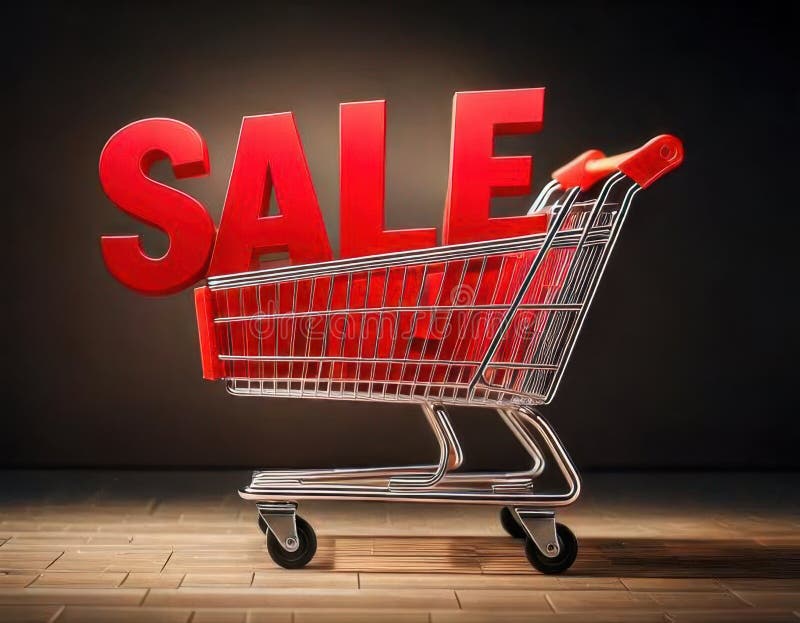 SALE Bold Red Letters Above an Empty Shopping Cart Stock Illustration ...